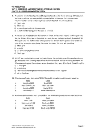 Chapter 9 Perpetual Inventory System – Test | PDF