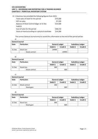 Chapter 9 Perpetual Inventory System – Test | PDF