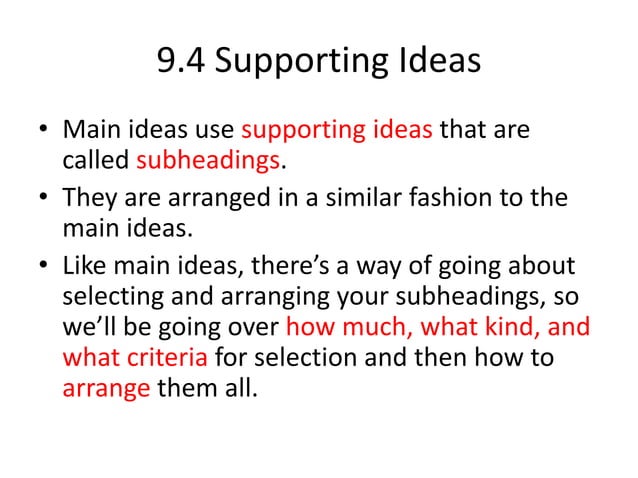 Chapter 9 – Selecting and Arranging Main Ideas | PPT
