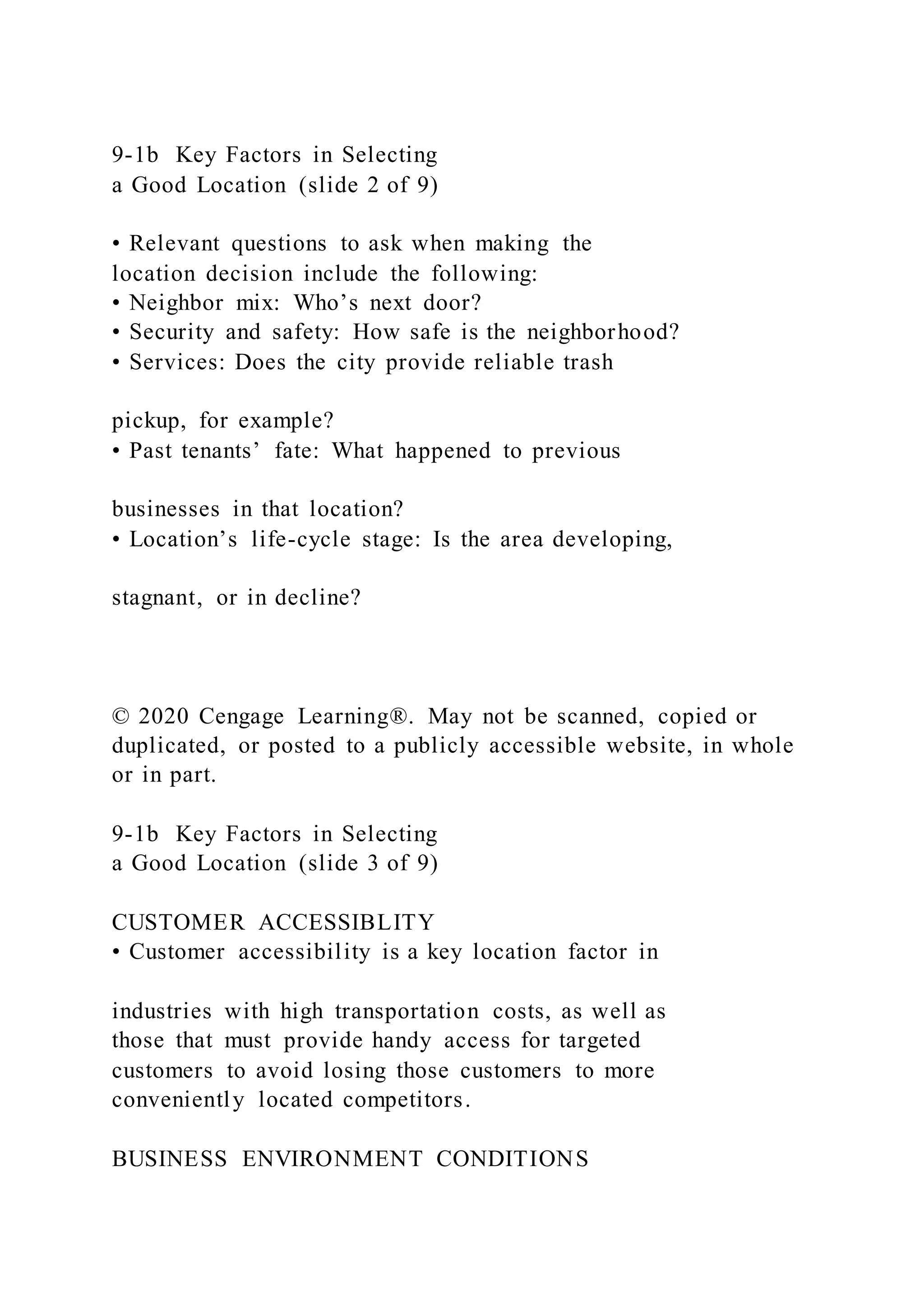CHAPTER9The Location Plan© 2020 Cengage Learning | DOCX