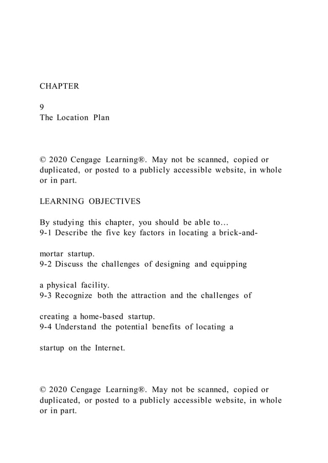 CHAPTER9The Location Plan© 2020 Cengage Learning | PDF