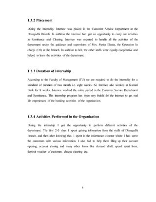 AN INTERNSHIP REPORT ON KUMARI BANK LIMITED DHANGADHI KAILALI | DOCX
