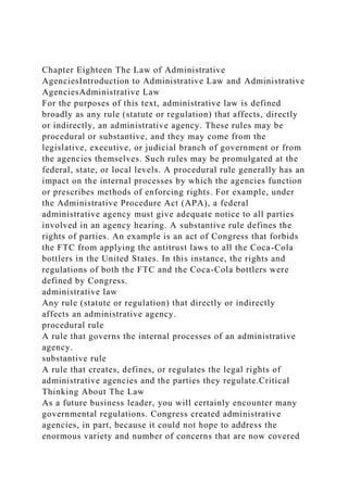 Chapter Eighteen The Law of Administrative AgenciesIntroduction to.docx