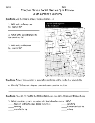 Chapter 11 Social Studies Quiz Review | DOCX
