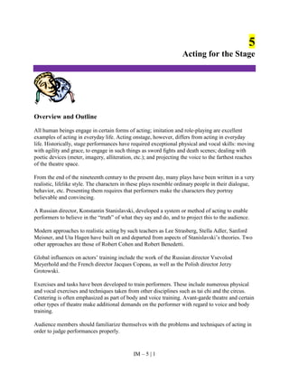 Chapter five acting for the stage outline | PDF