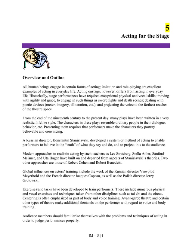 Chapter five acting for the stage outline | PDF | Musicals | Genres