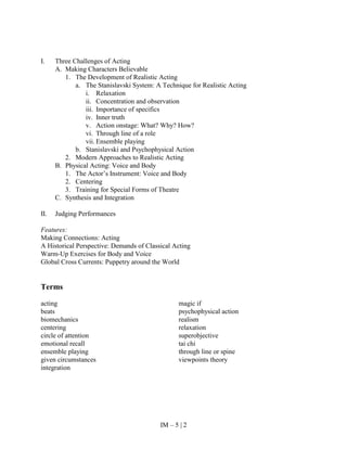 Chapter five acting for the stage outline | PDF