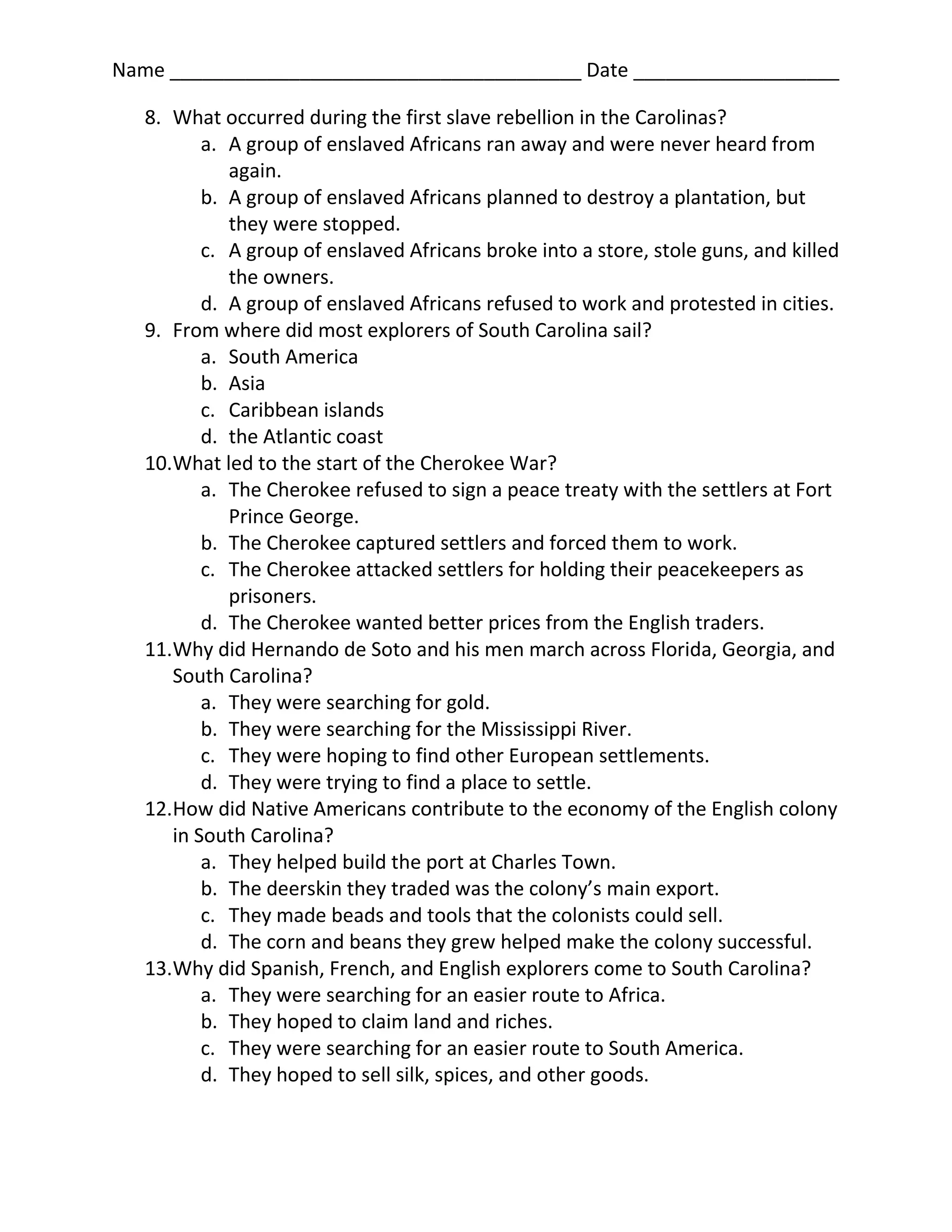 Chapter Four Social Studies Quiz Review | PDF