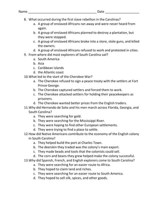 Chapter Four Social Studies Quiz Review | PDF