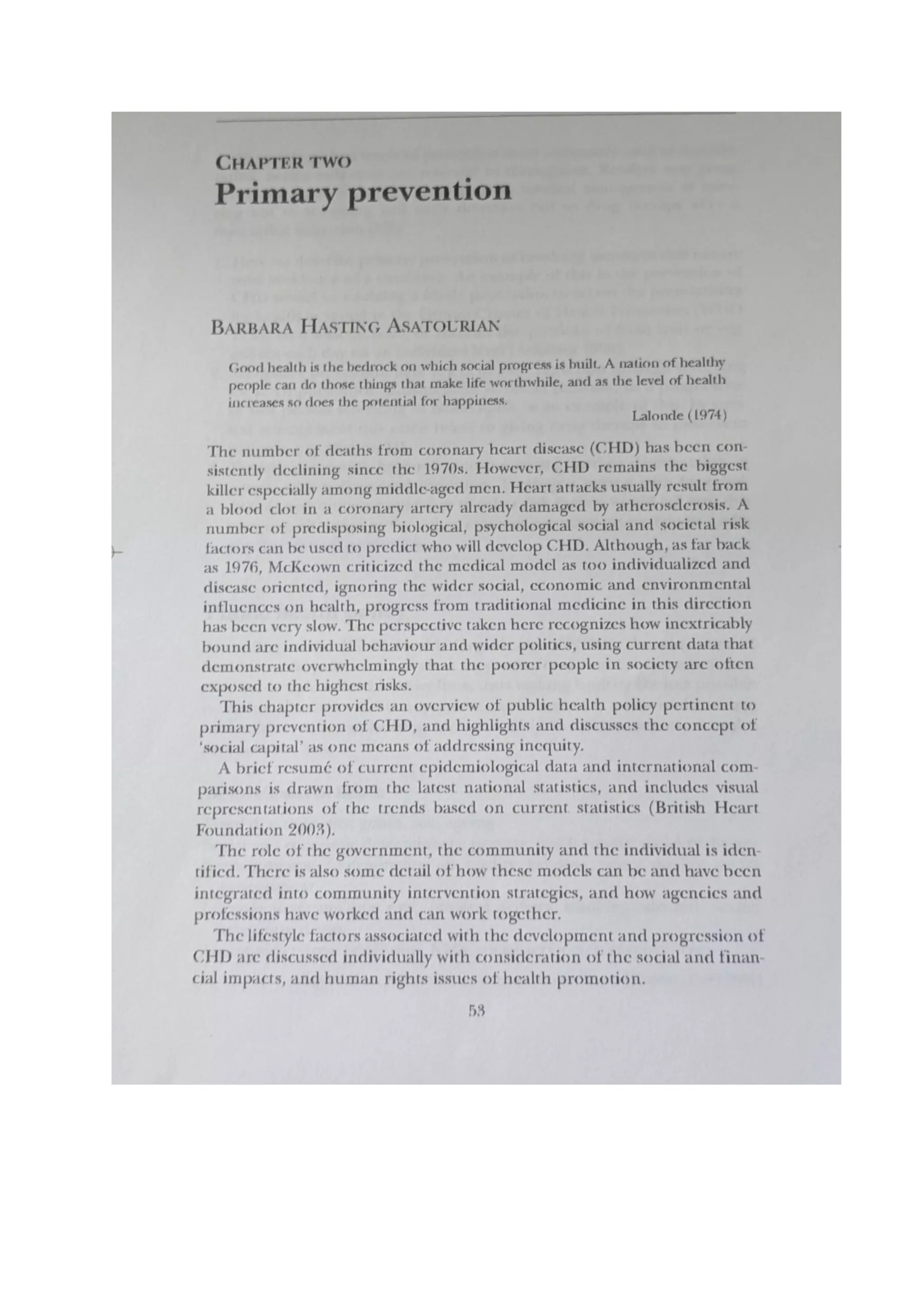 Primary Prevention of Heart Disease | PDF