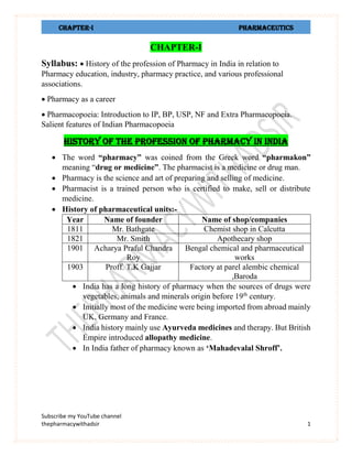 CHAPTER I Pharmaceutics (History of pharmacy, Pharmacopoeia | PDF