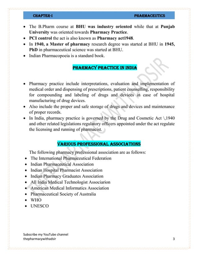 CHAPTER I Pharmaceutics (History of pharmacy, Pharmacopoeia | PDF