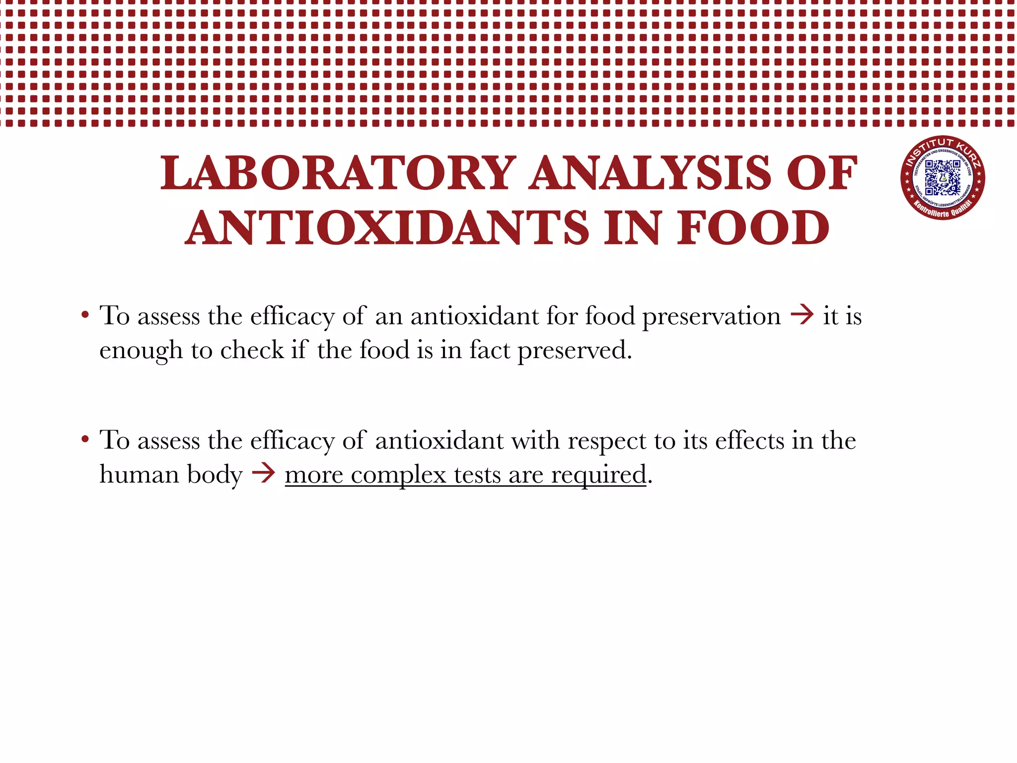 LABORATORY ANALYSIS OF ANTIOXIDANTS IN FOOD | PDF