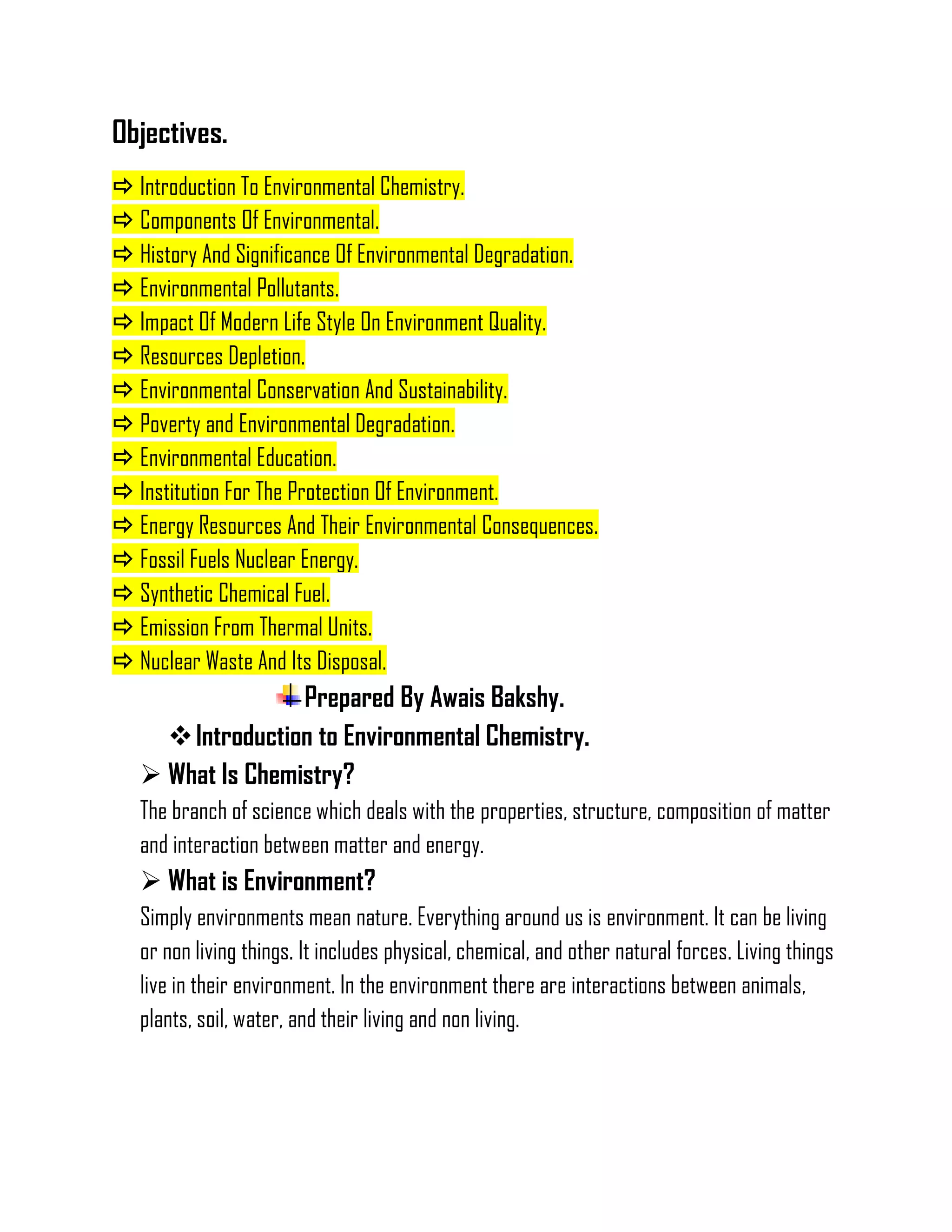 Chapter no 1 introduction. environmental chemistry | PDF