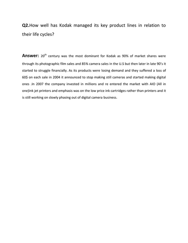 Kodak case study. | DOCX | Photography | Arts and Crafts
