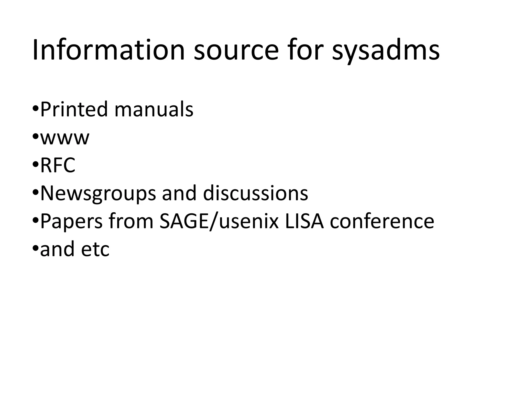 Introduction To System Administration Pptx Operating Systems