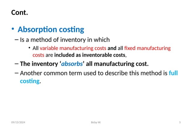 COST-II: Chapter one-CVP-ANALYSIS & DIRECT COSTING VS. ABSORPTION ...
