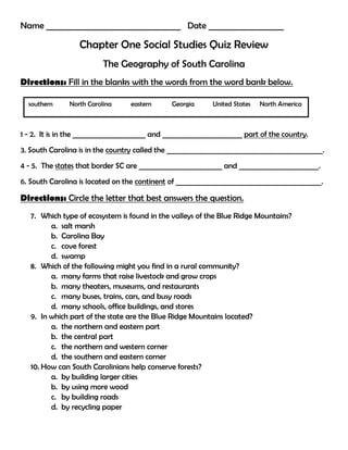 Chapter One Social Studies Quiz Review | PDF