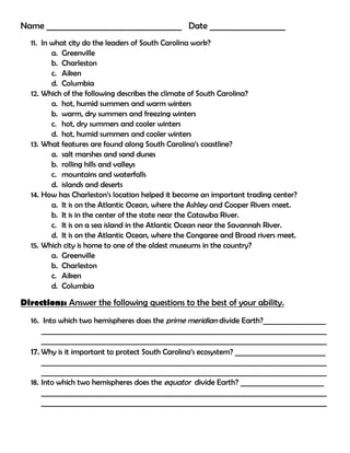 Chapter One Social Studies Quiz Review | PDF