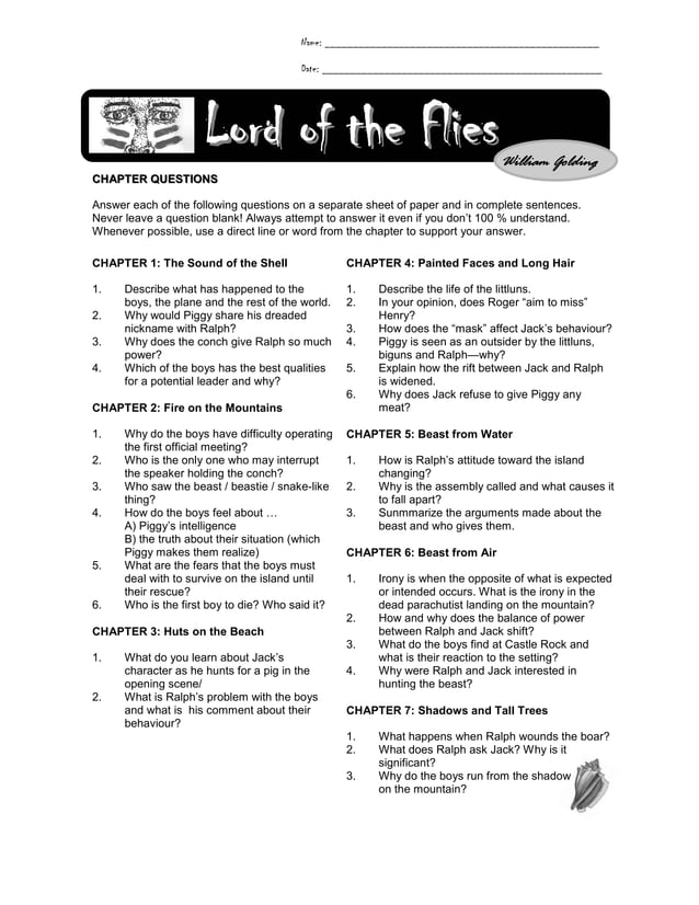 Chapter questions lord of the flies | PDF | Hunting and Shooting | Sports