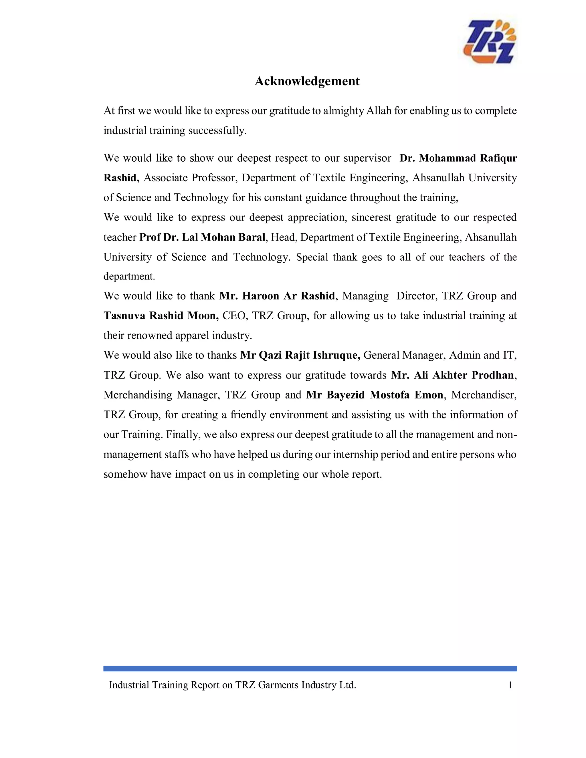 Industrial Training Report on Woven Garments | PDF