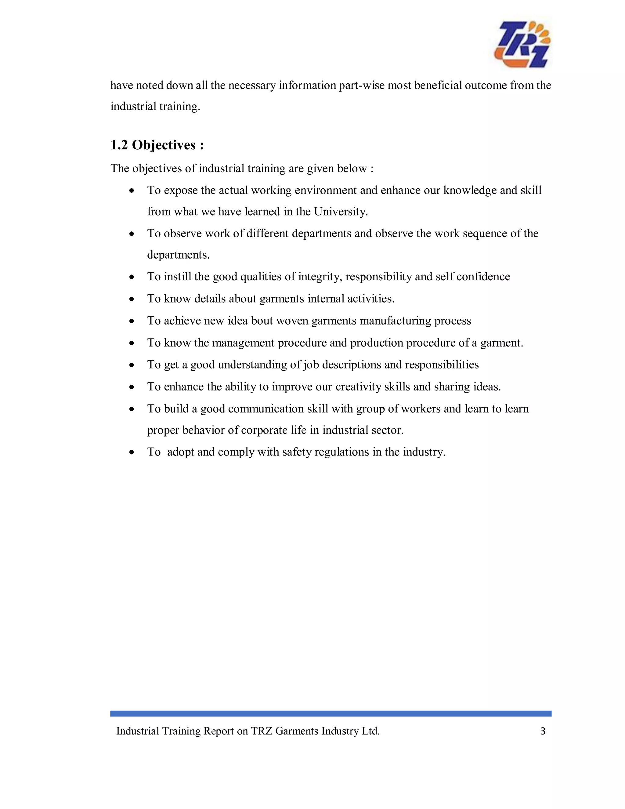 Industrial Training Report on Woven Garments | PDF