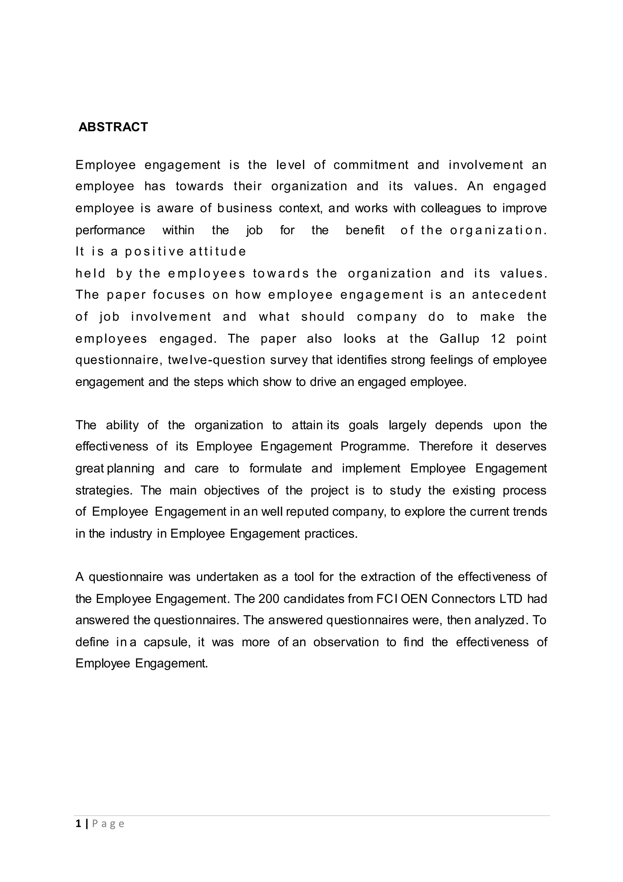 Chapters(1)A STUDY ON EMPLOYEE ENGAGEMENT IN FCI OEN CONNECTORS ...