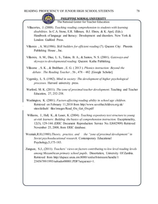 READING PROFICIENCY OF THE JUNIOR HIGH SCHOOL STUDENTS: TOWARDS AN ...