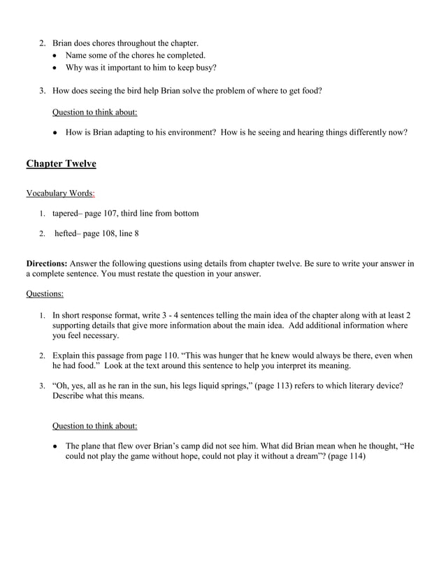 Chapters 9 12 questions and vocab | DOCX | Books and Literature