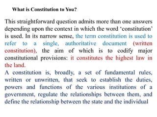 understanding Constitution and constitution and constitutionalism | PPTX
