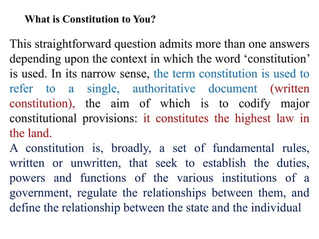 understanding Constitution and constitution and constitutionalism | PPT