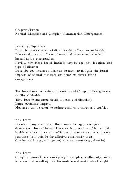 Chapter SixteenNatural Disasters and Complex Humanitarian Emer | PDF