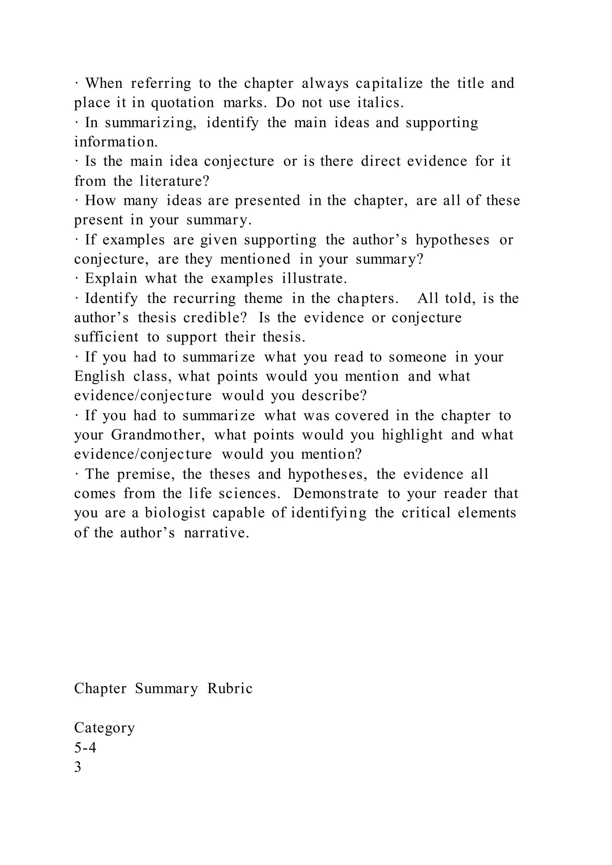 Chapter Summary Rubric Your assignment is to write a summary ove | DOCX