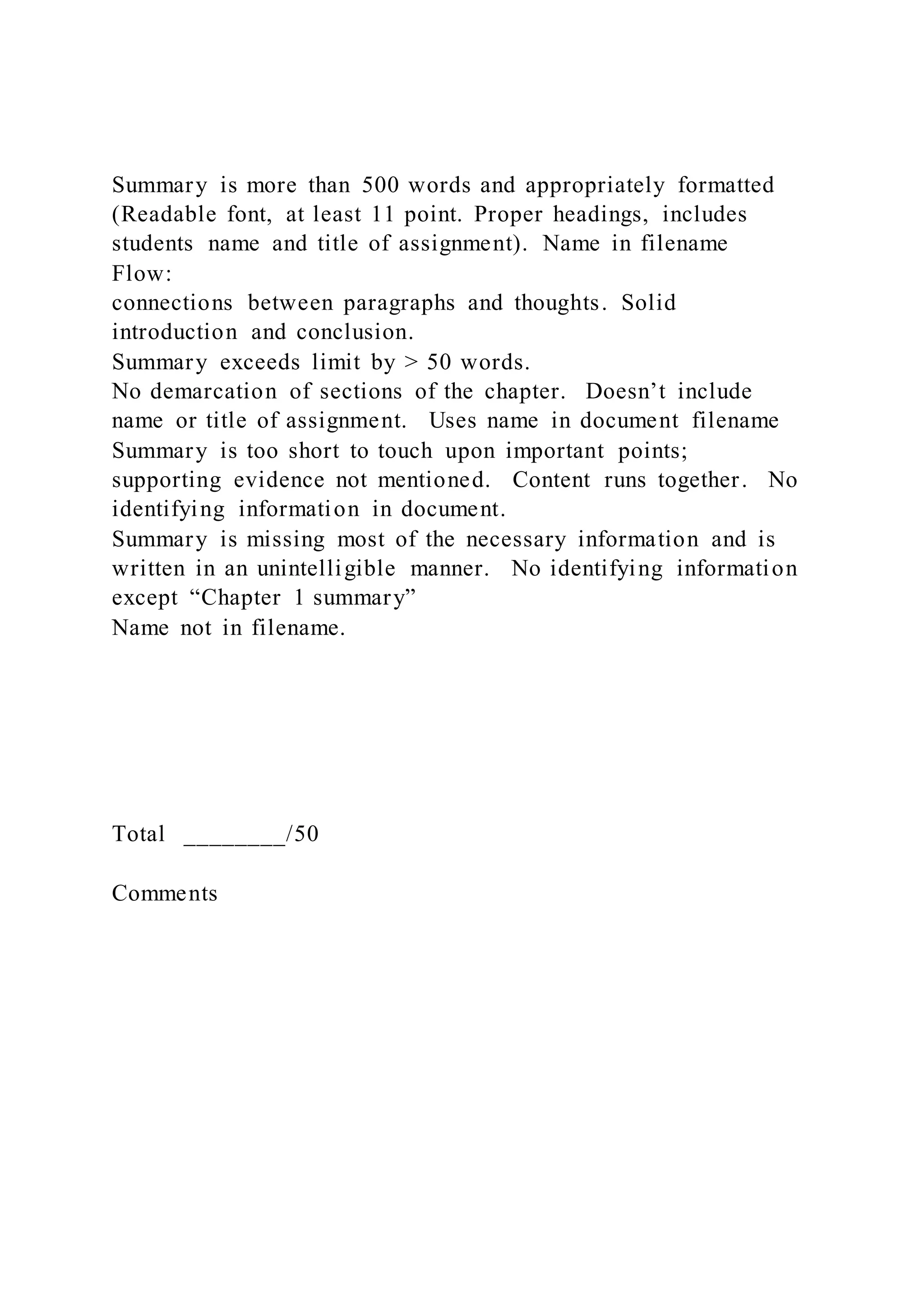 Chapter Summary Rubric Your assignment is to write a summary ove | DOCX