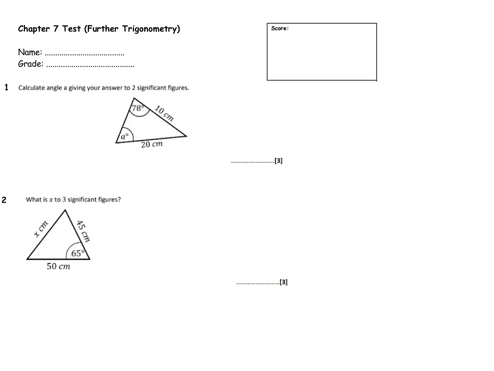 chapter 7 Test (Trigonometry) IGCSE Level | PPT