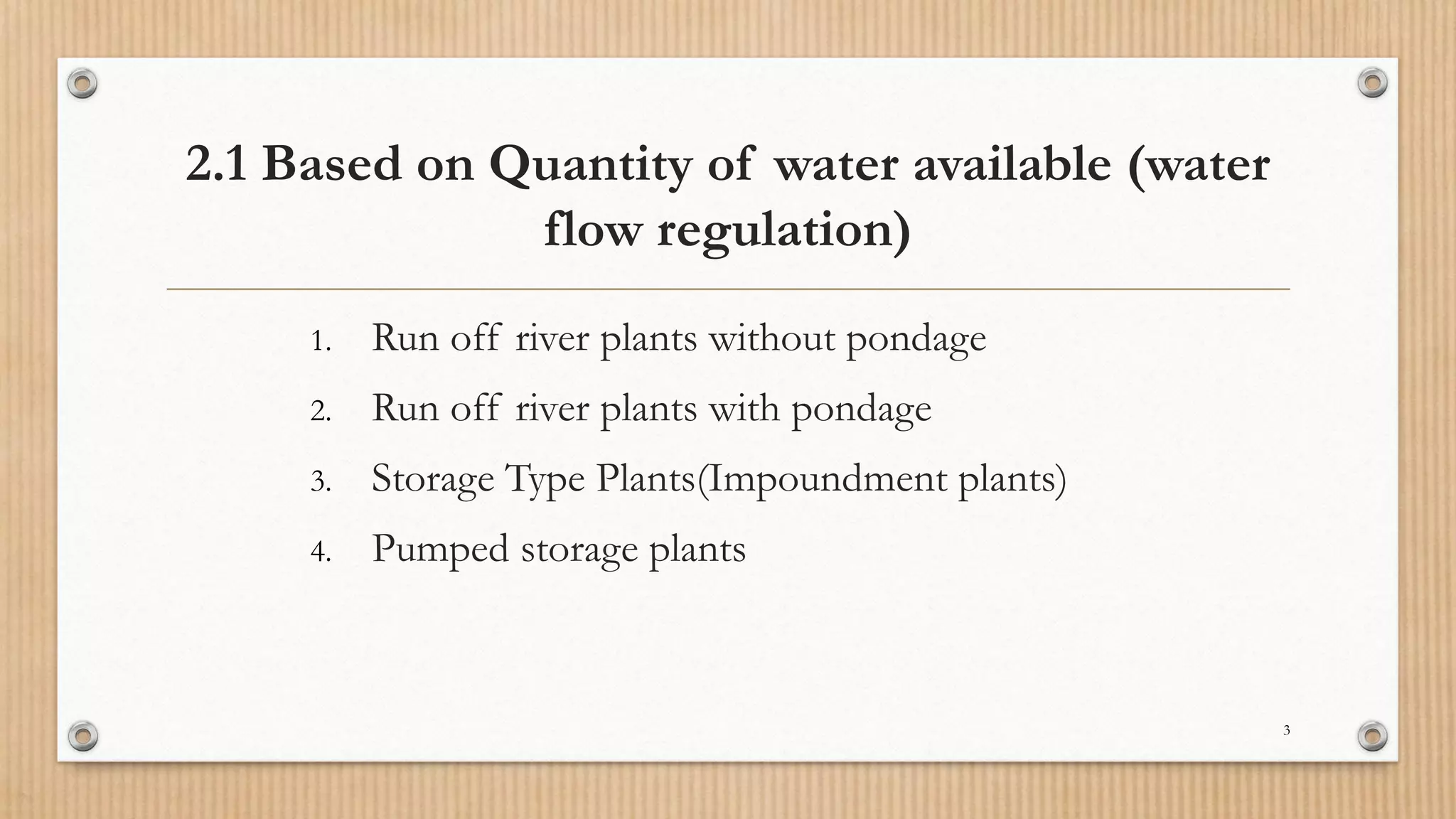 Chapter two-Classification of Hydroelectric Power Plants | PDF
