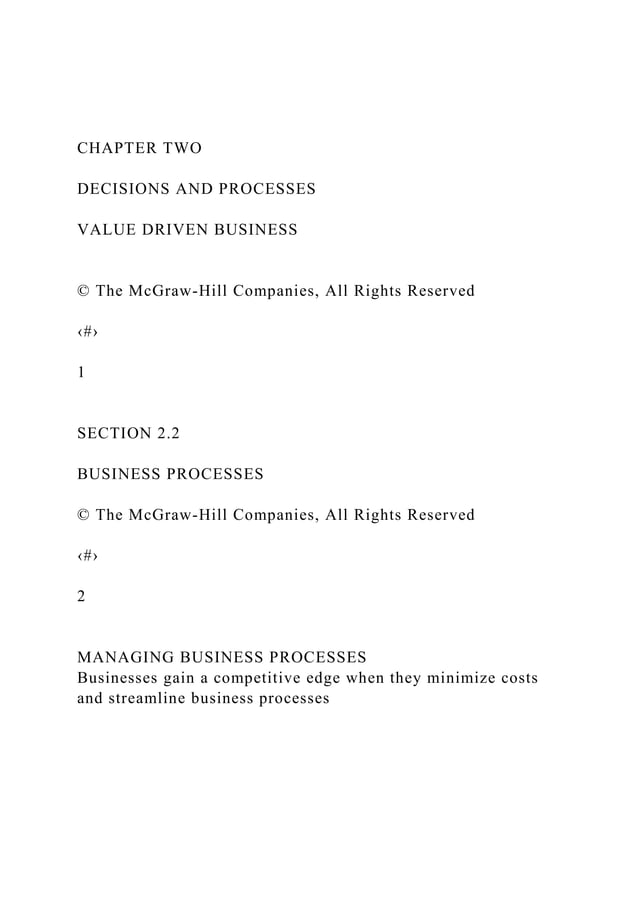 CHAPTER TWODECISIONS AND PROCESSESVALUE DRIVEN BUSINESS.docx
