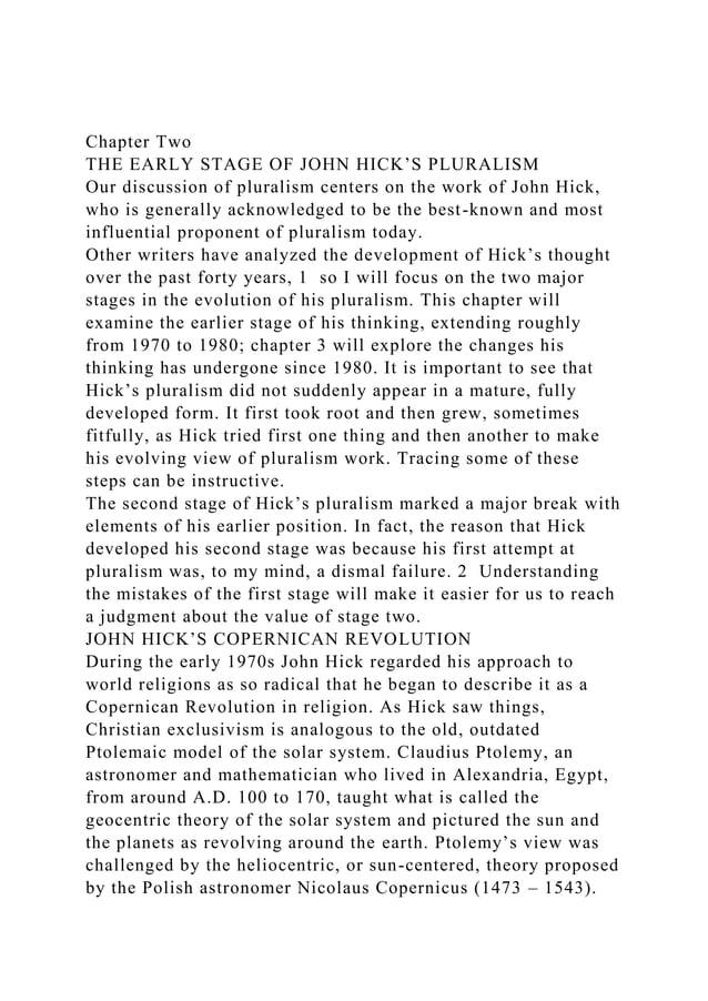 Chapter Two THE EARLY STAGE OF JOHN HICK’S PLURALISM Our disc.docx ...
