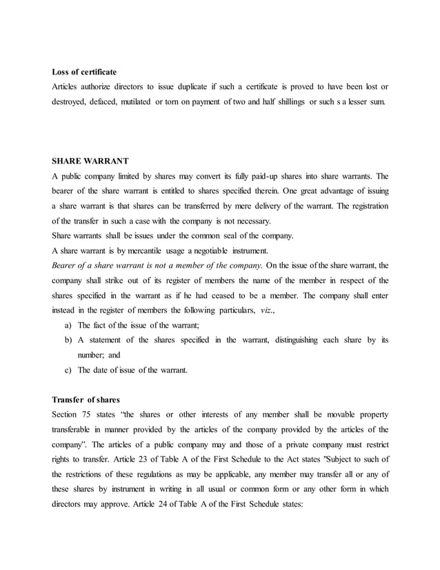 Company Law - Shares Notes | DOCX | Stocks and Bonds | Personal Investing