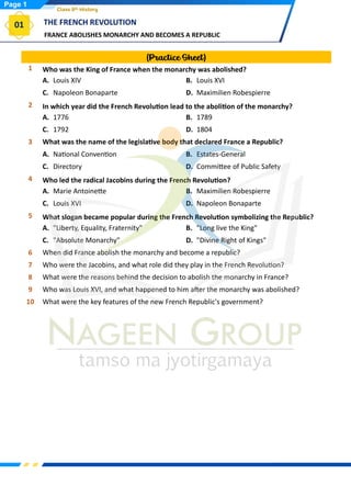 Class 9 History Chapter Wise Topic Wise Notes Chapter 1 The French ...