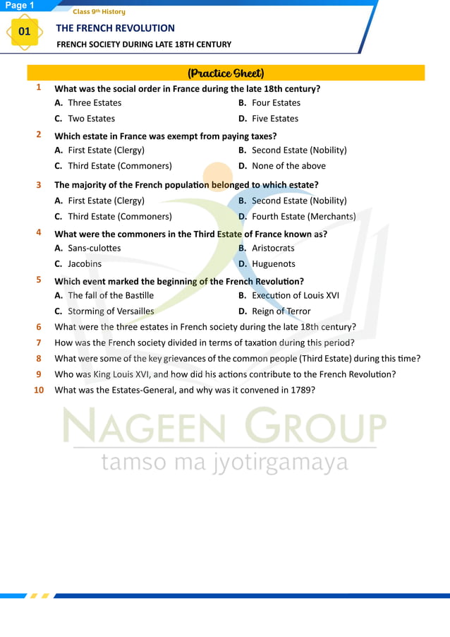 Class 9 History Chapter Wise Topic Wise Notes Chapter 1 The French ...