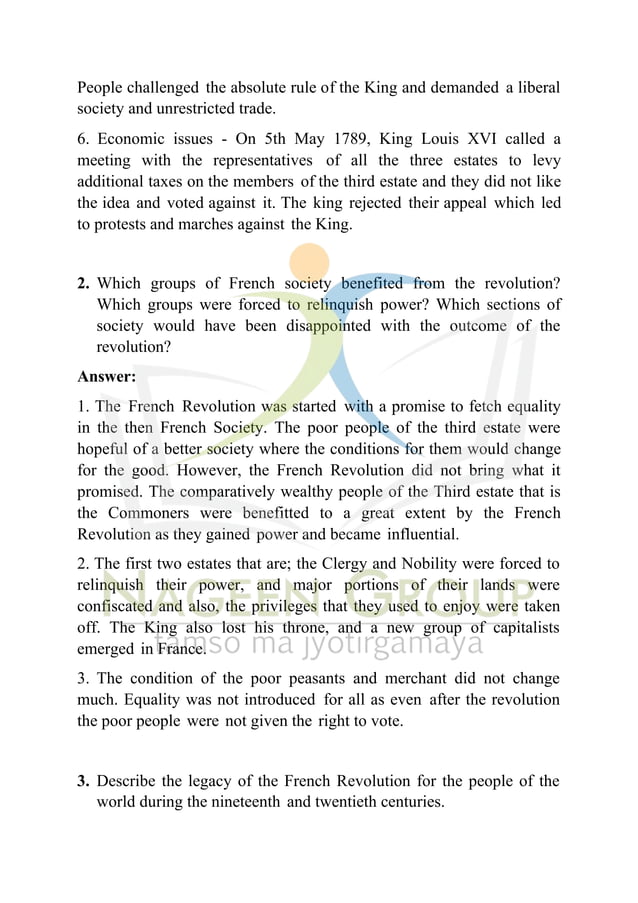 Class 9 History Chapter Wise Topic Wise Notes Chapter 1 The French ...