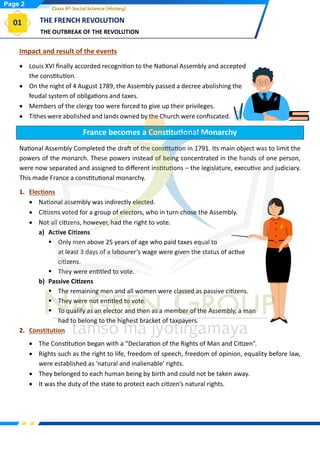 Class 9 History Chapter Wise Topic Wise Notes Chapter 1 The French ...