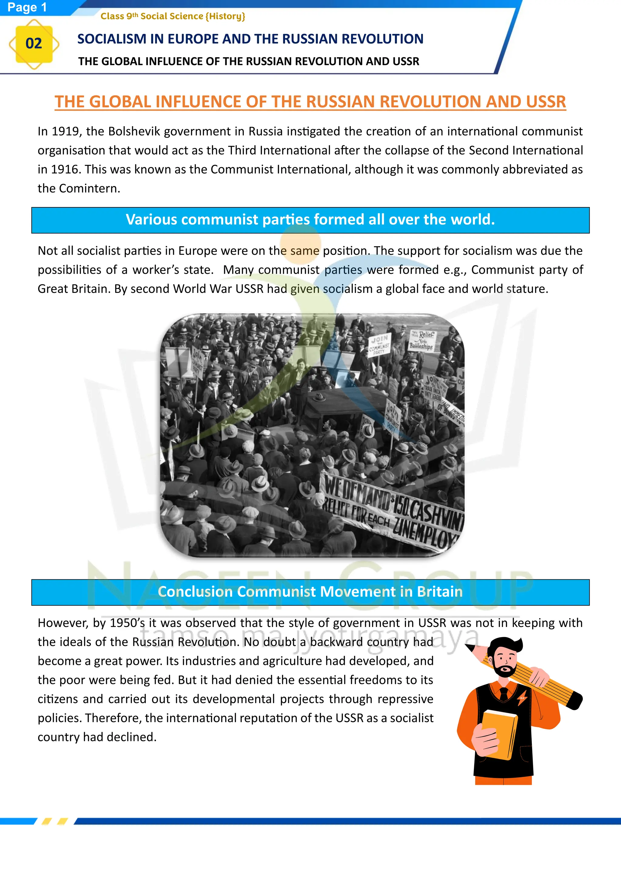 Class 9 History Chapter Wise Topic Wise Notes Chapter 2 Socialism in ...