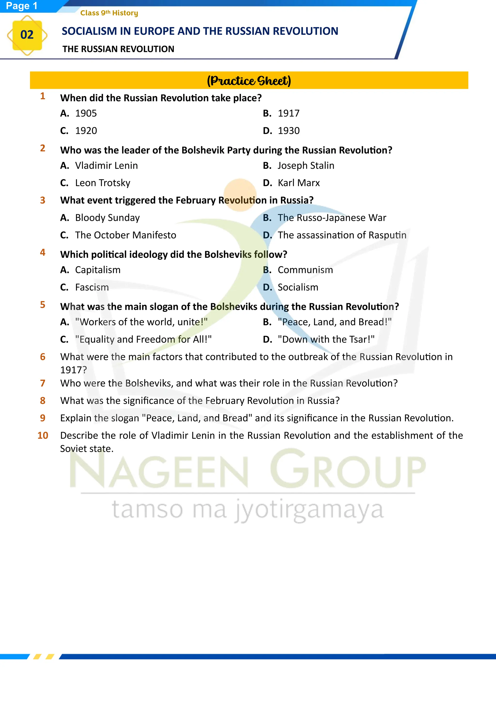 Class 9 History Chapter Wise Topic Wise Notes Chapter 2 Socialism in ...