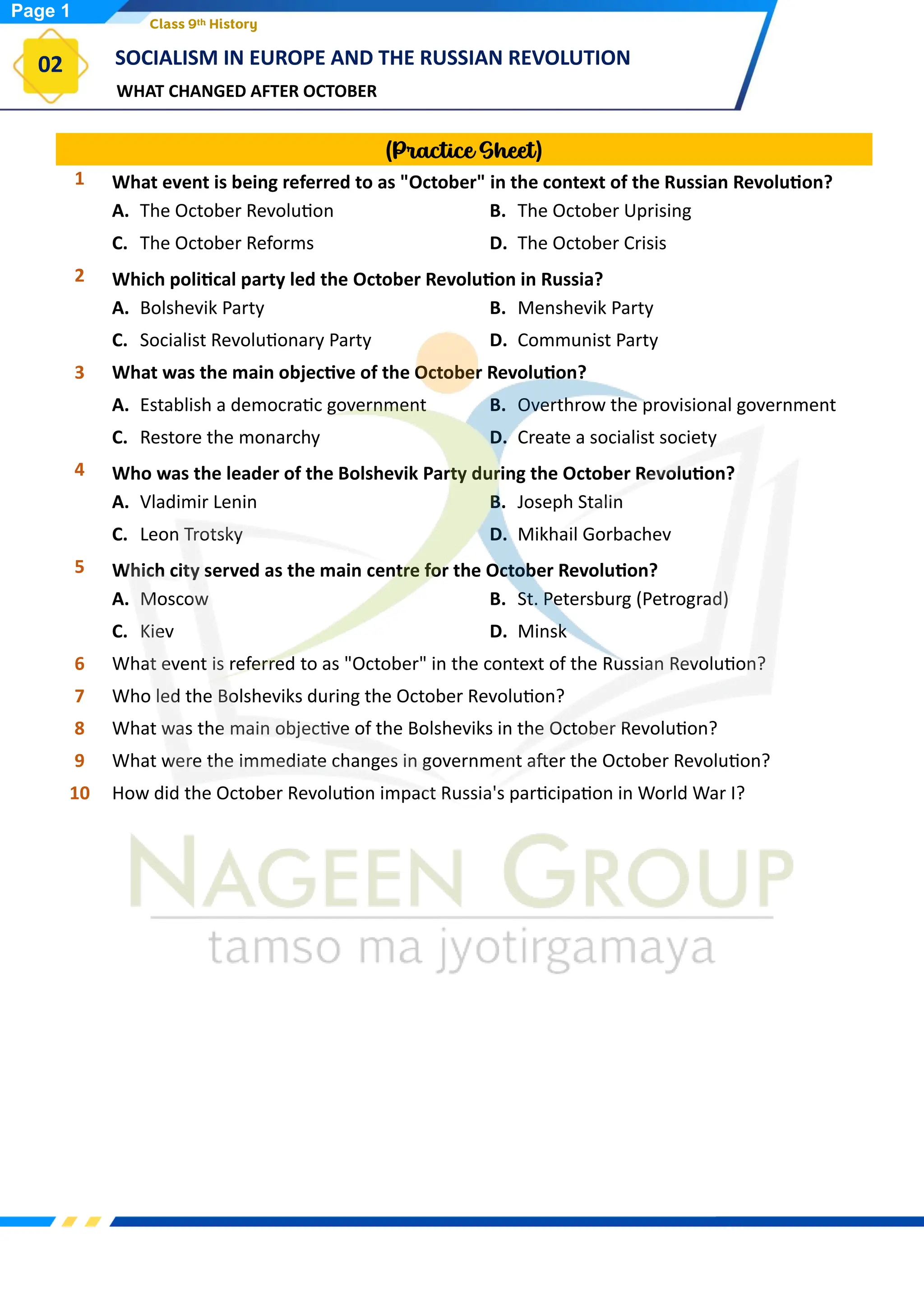 Class 9 History Chapter Wise Topic Wise Notes Chapter 2 Socialism in ...