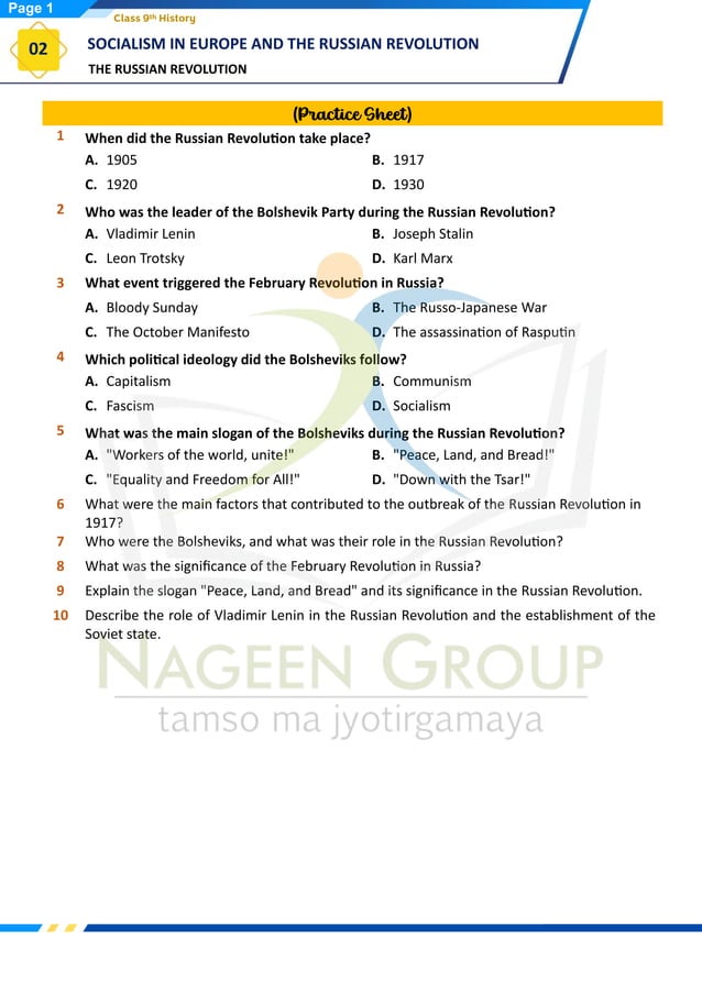 Class 9 History Chapter Wise Topic Wise Notes Chapter 2 Socialism in ...