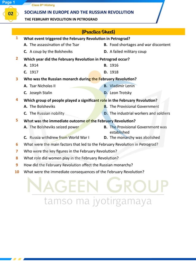 Class 9 History Chapter Wise Topic Wise Notes Chapter 2 Socialism in ...