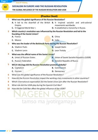 Class 9 History Chapter Wise Topic Wise Notes Chapter 2 Socialism in ...