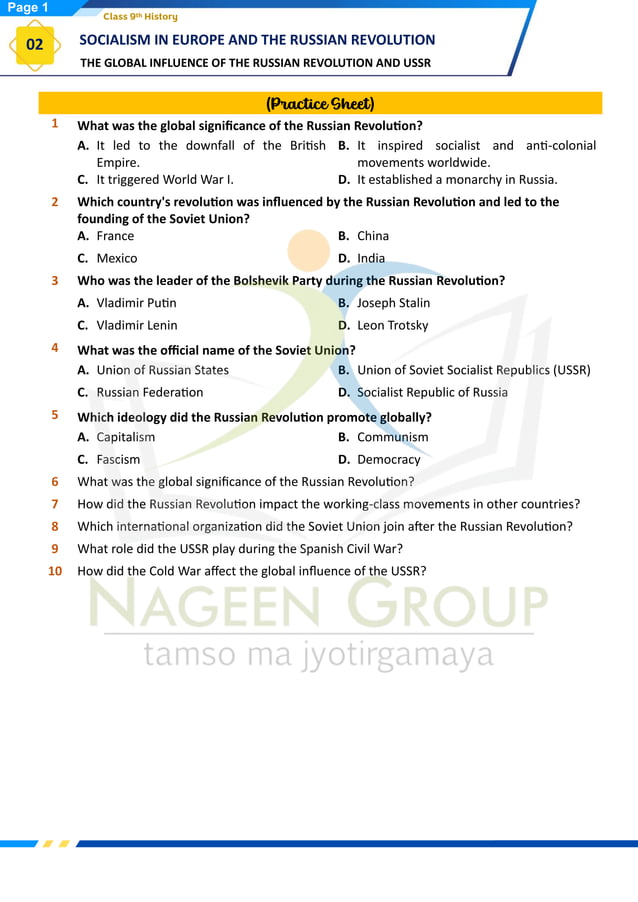 Class 9 History Chapter Wise Topic Wise Notes Chapter 2 Socialism in ...